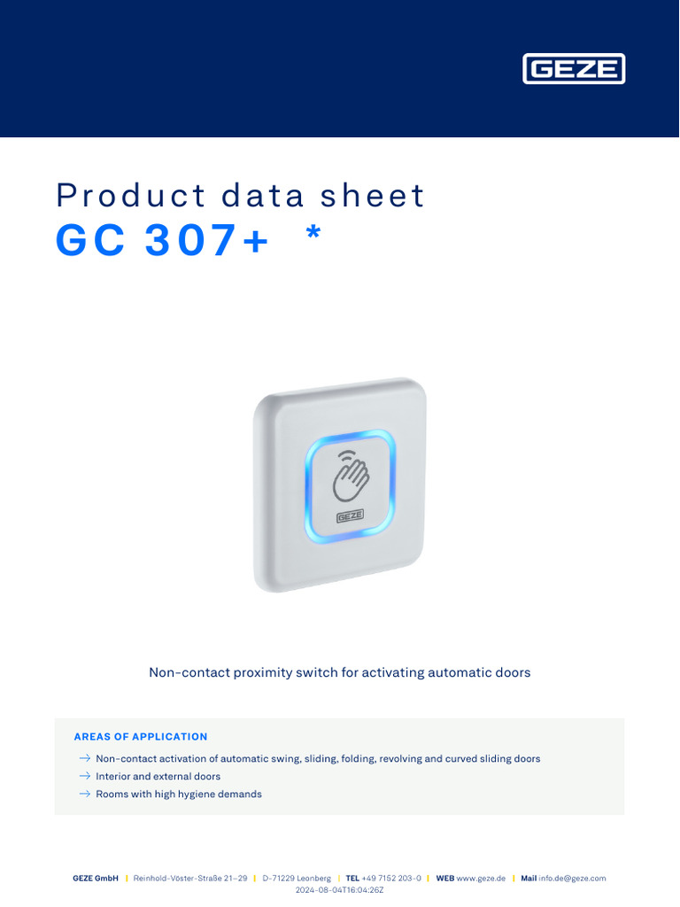 GEZE - Product Data Sheet - EN - 697800140304 | PDF | Switch | Light Emitting Diode