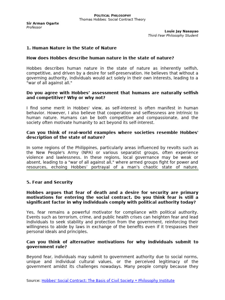 Thomas Hobbes - Social Contract Theory - Oct25 | PDF | Social Science