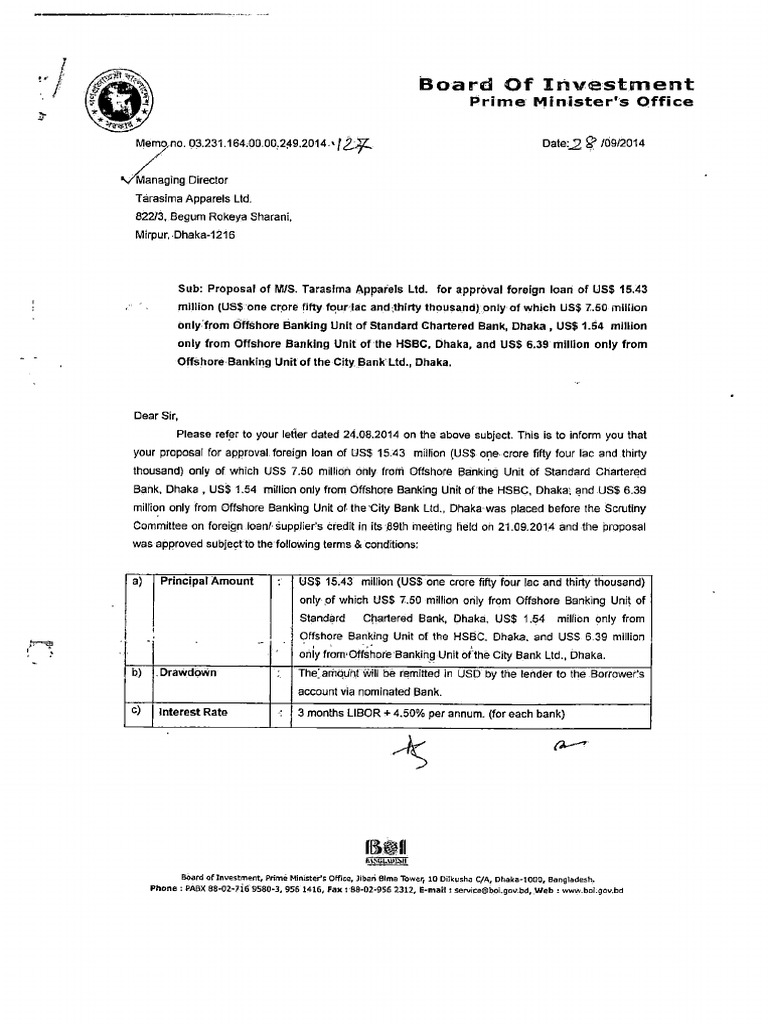 BIDA Approval Letter Tarasima | PDF