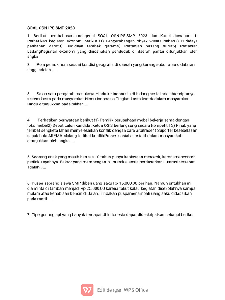 Soal Osn Ips SMP 2024 | PDF