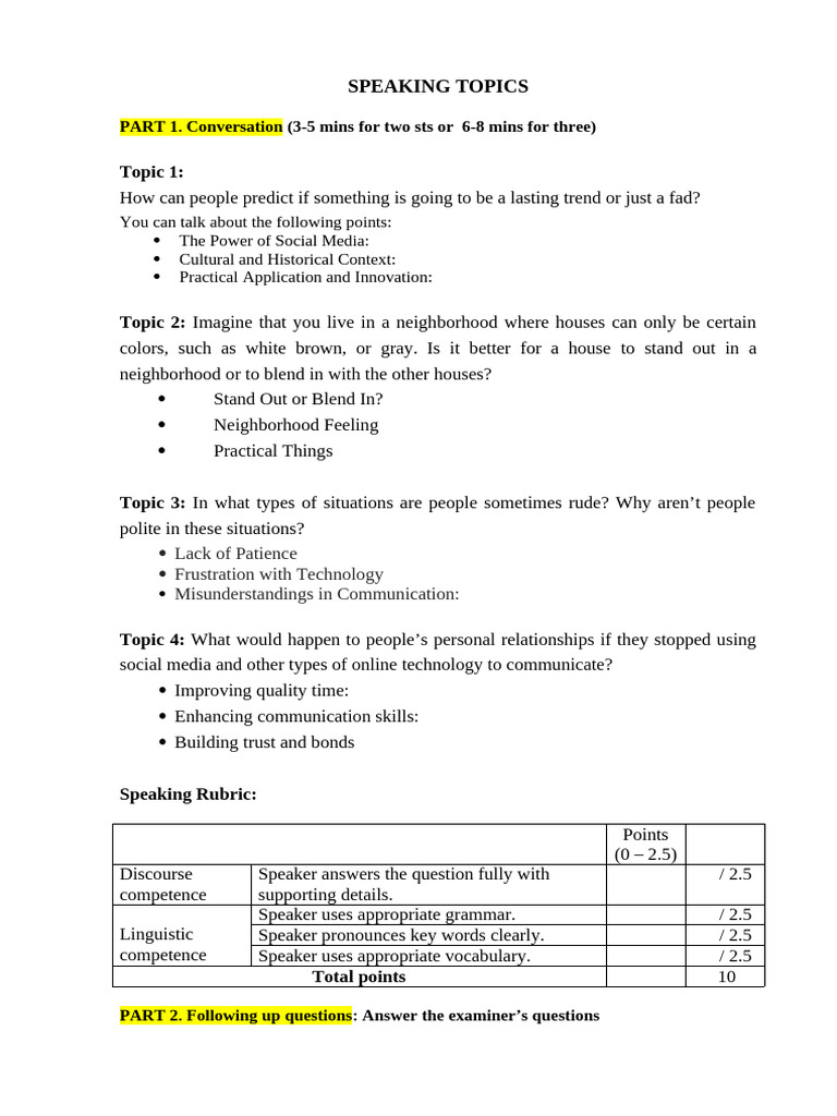 Speaking Topics | PDF | Career & Growth | Language Arts & Discipline