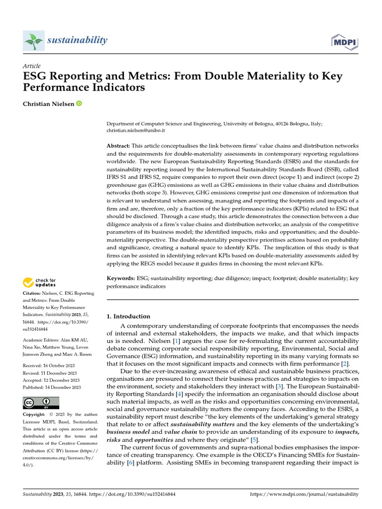 ESG Reporting and Metrics From Double Materiality To Key Performance ...