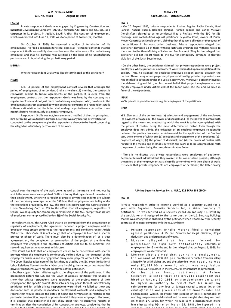 A.M. Oreta vs. NLRC Digest | PDF | Employment | Law Of Agency