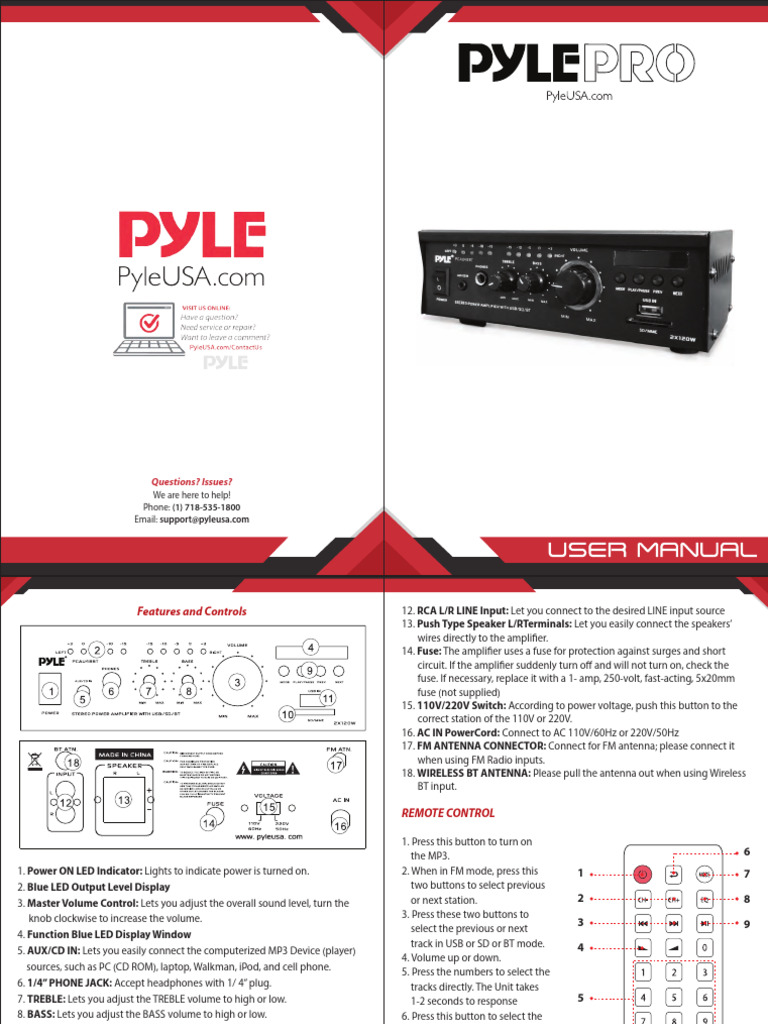 Amplificador PYLE PCAU48BT | PDF | Amplifier | Usb