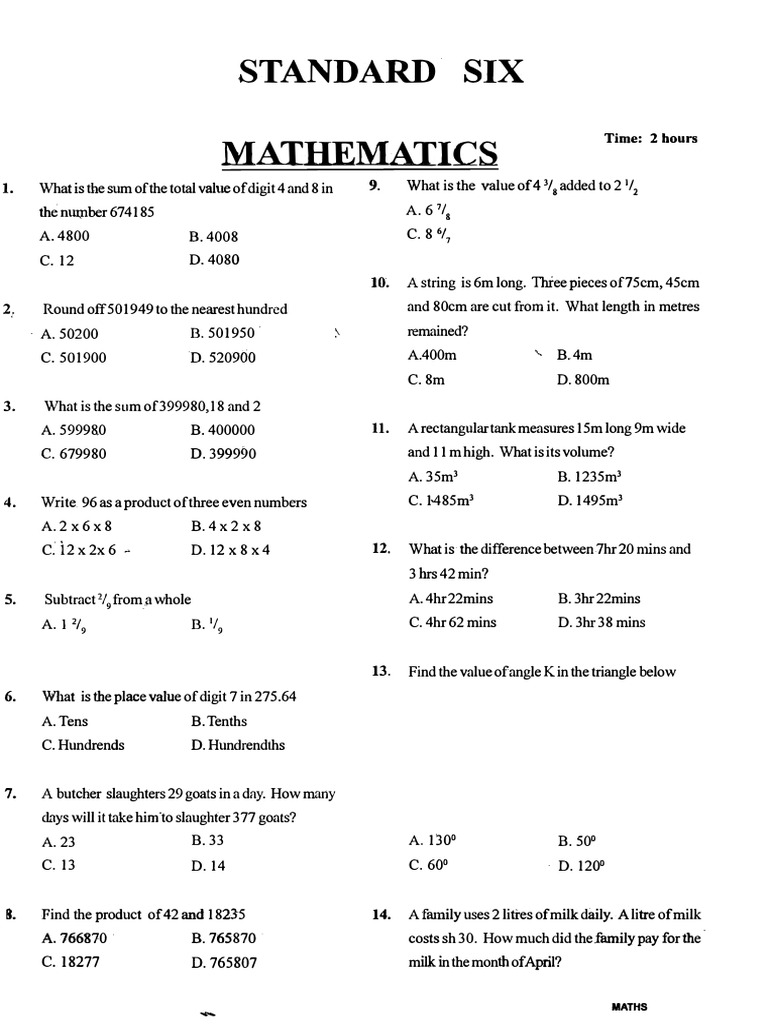 Standard 6 SET 1 | PDF | Teaching Methods & Materials