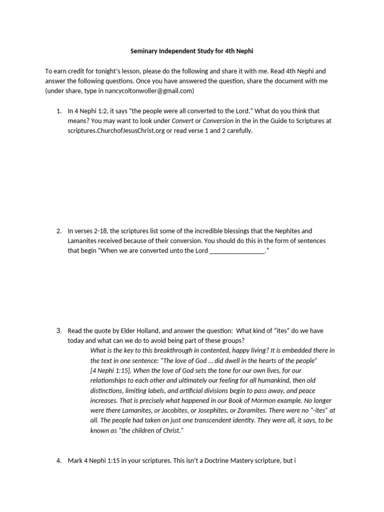 Seminary Independent Study For 4th Nephi | PDF | Science & Mathematics