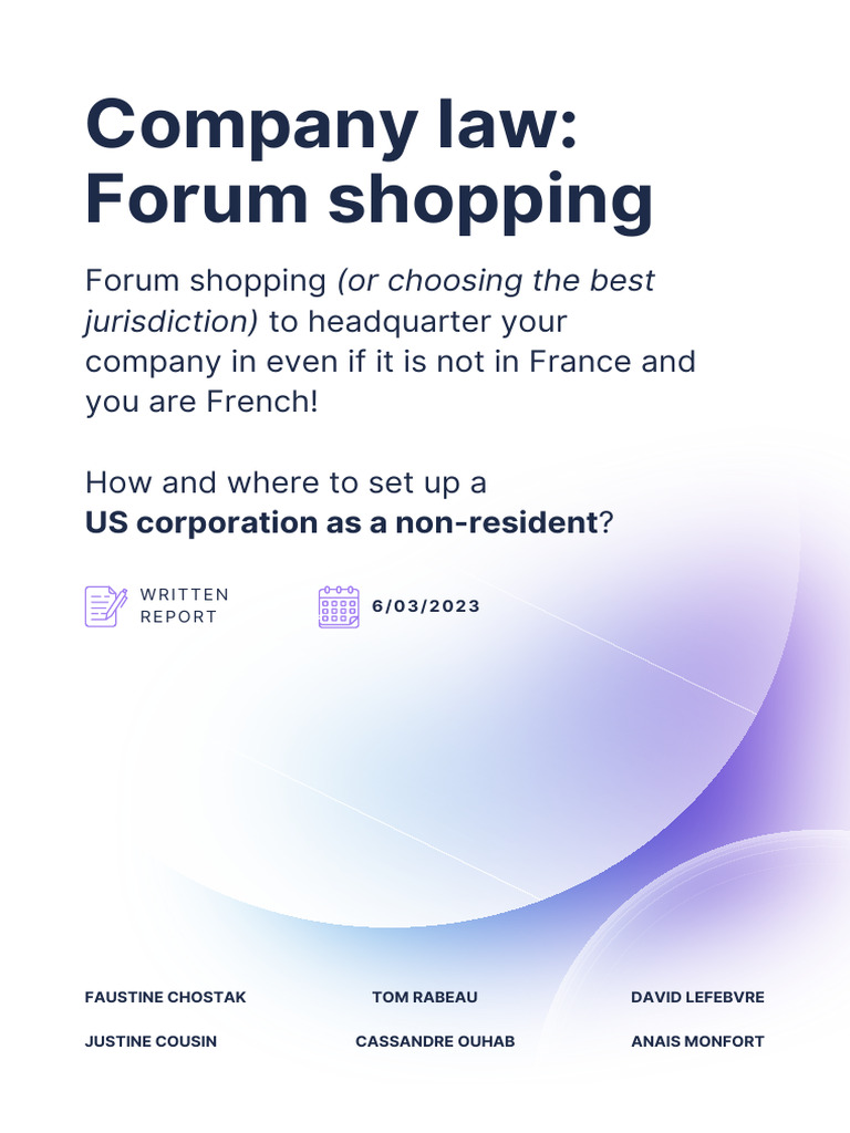 Company Law Forum Shopping Group 7 | PDF | Delaware General Corporation ...