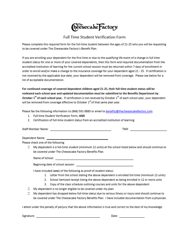 Full Time Student Verification Form - 180309 | PDF | Career & Growth