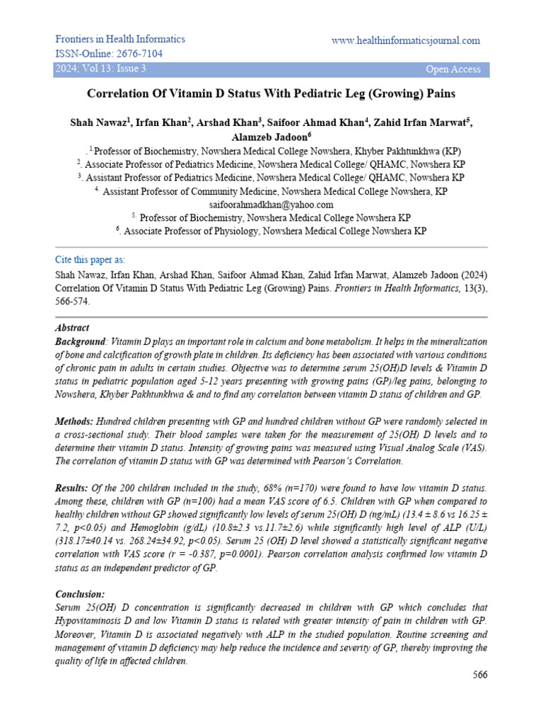 FIH Correlation of Vitamin D With Growing Keg Pains | PDF | Vitamin D