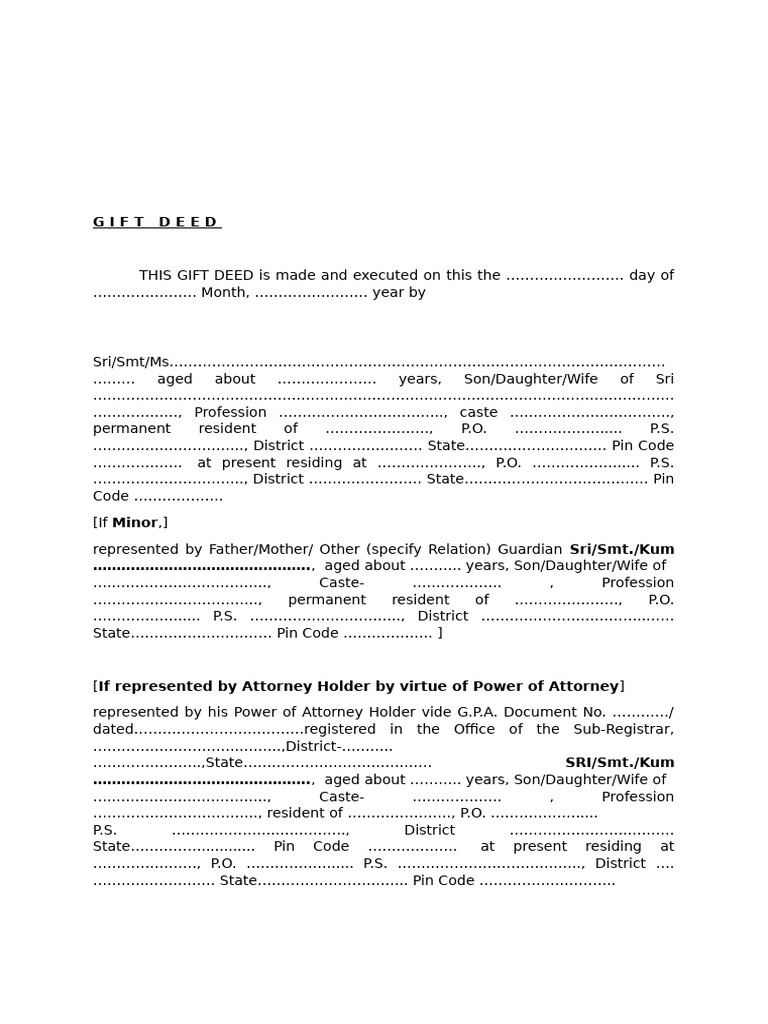 Gift Deed Format | PDF | Mortgage Law | Covenant (Law)