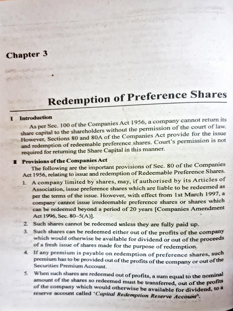 Redemption of Preference Shares Theory | PDF | Dividend | Preferred Stock