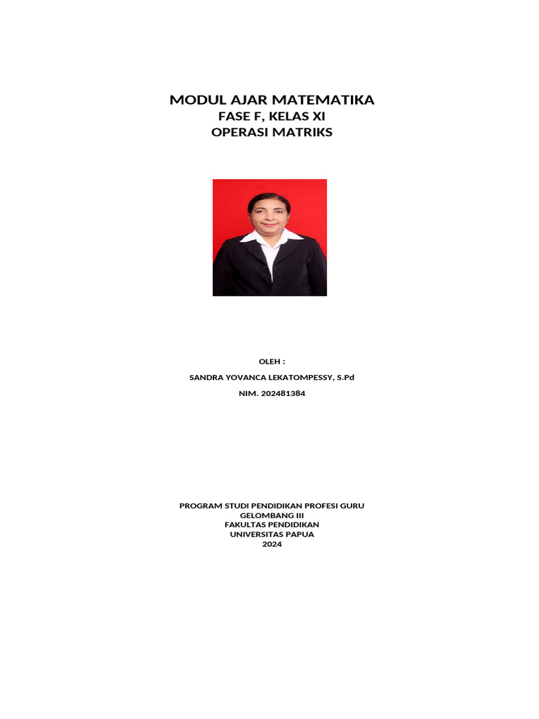 Modul Ajar Operasi Matriks Kelas XI | PDF