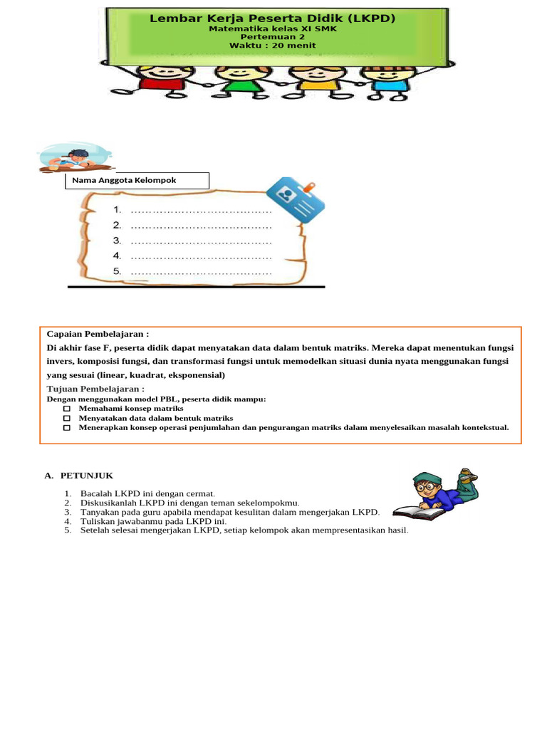LKPD Operasi Matriks Dalam Masalah Kontekstual | PDF