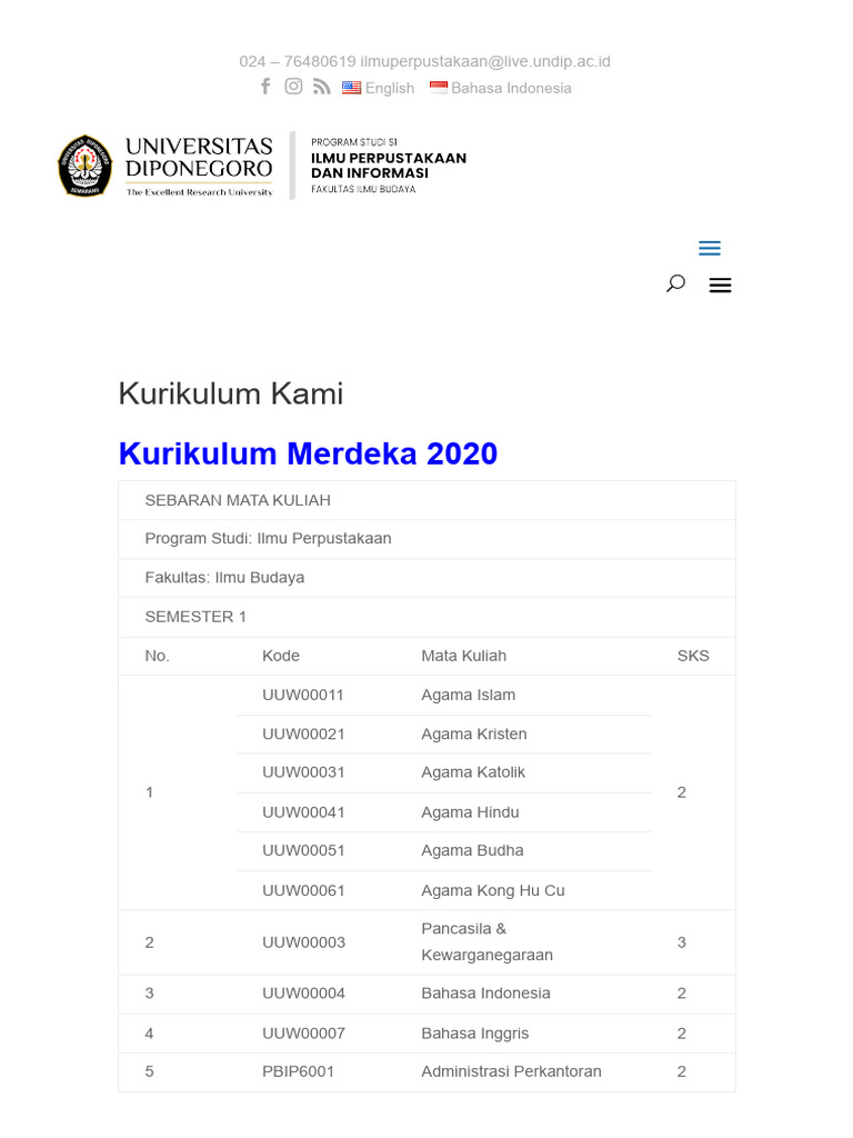 UNDIP - Materi Program Studi S1 Ilmu Perpustakaan Dan Informasi | PDF