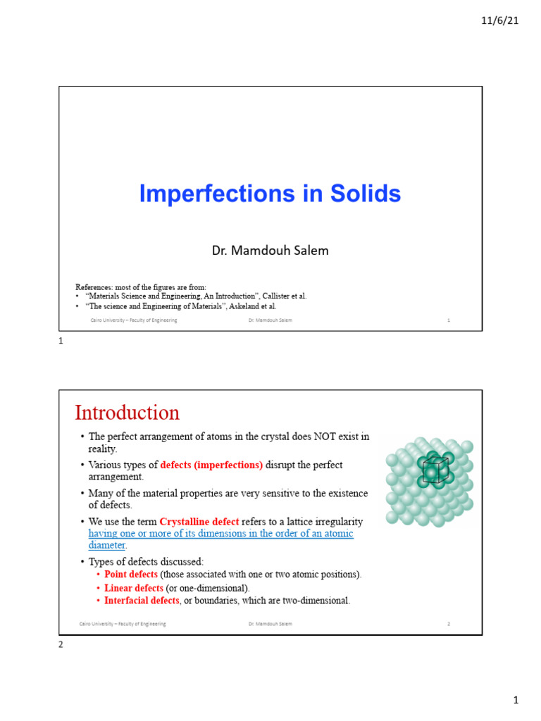 04-Imperfections in Solids | PDF | Dislocation | Crystallite
