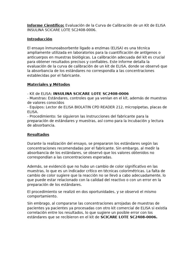 Ejemplo de Informe Científico | PDF | Elisa | Calibración