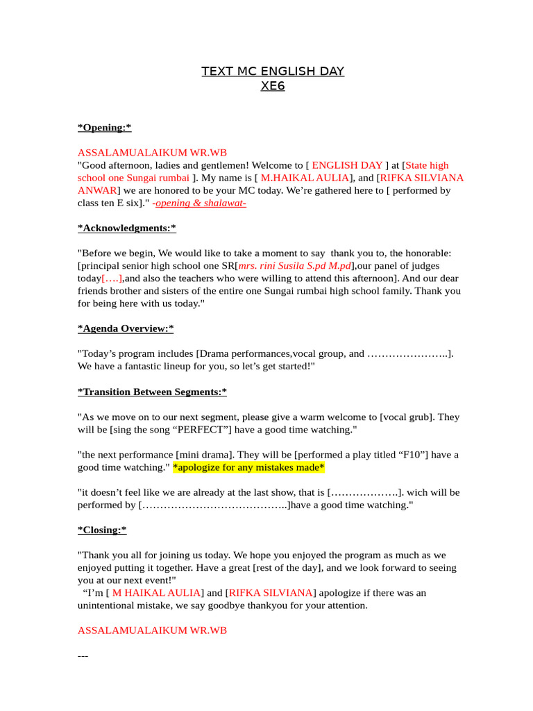 Text MC English Day | PDF