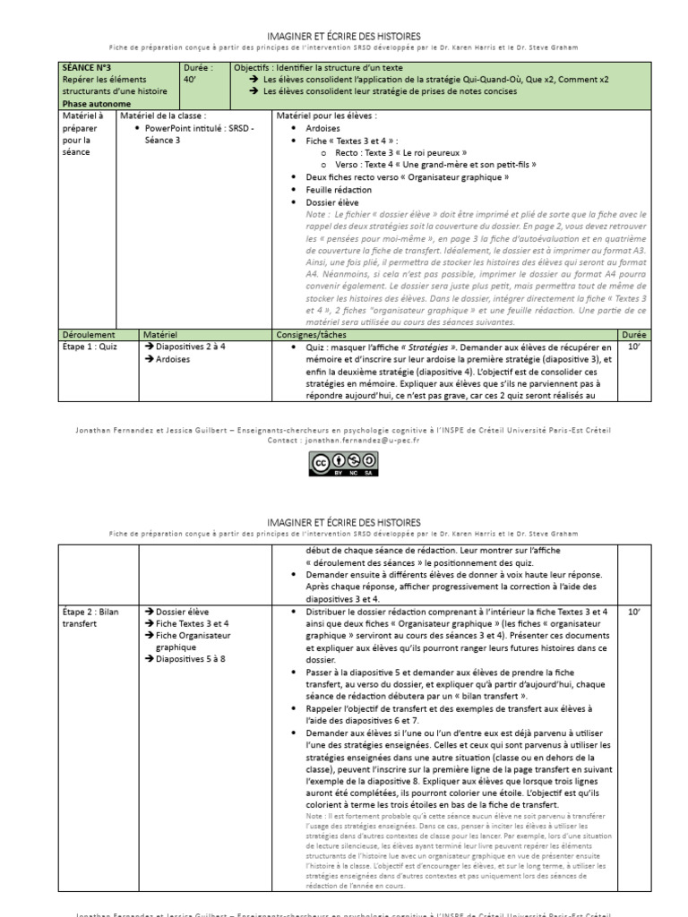 Fiche de préparation : Séance 3 SRSD | PDF