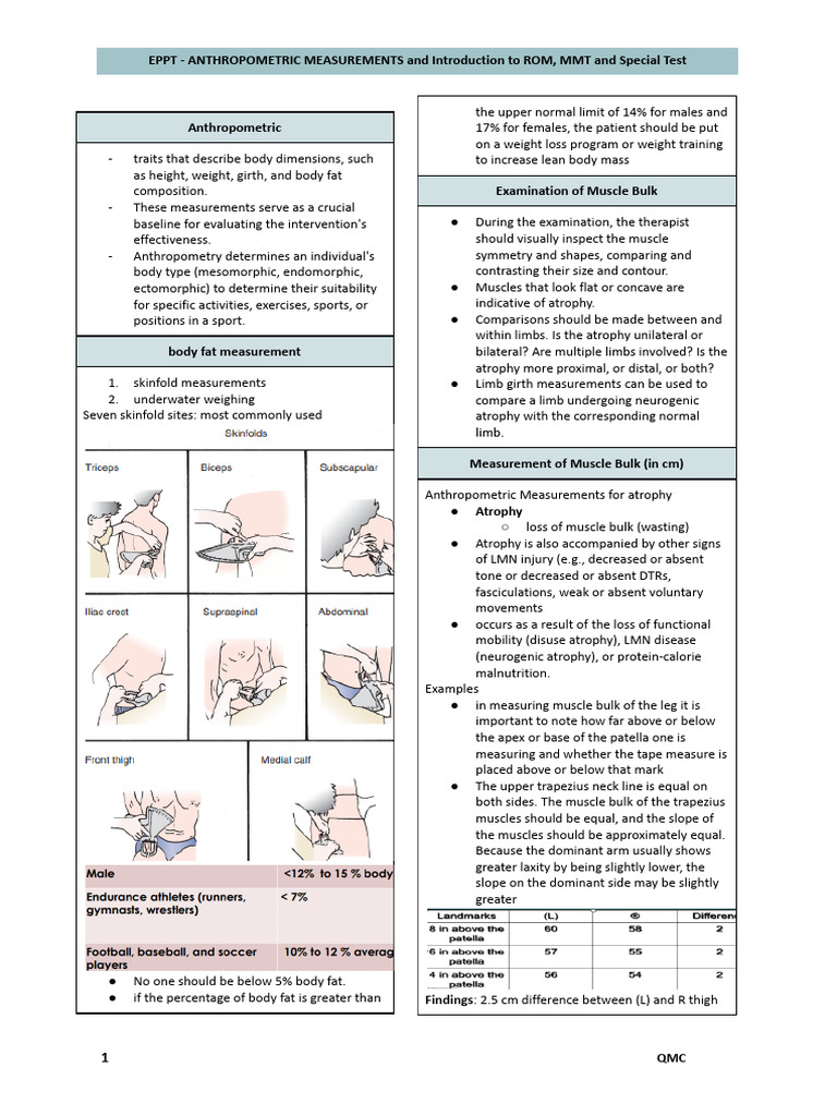 Anthropometric Measurements Overview | PDF | Anatomical Terms Of Motion ...