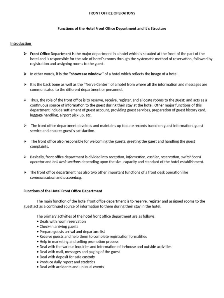 Front Office Operations Overview | PDF | Law