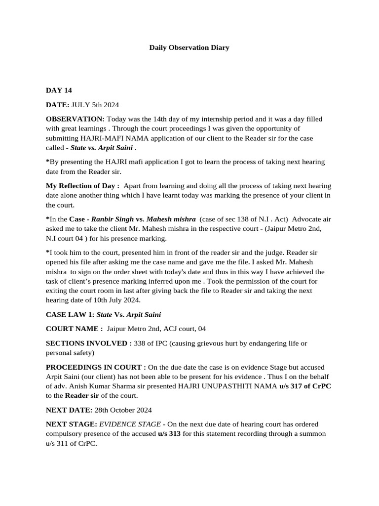 14 TH Day of Daily Observation Report Format | PDF