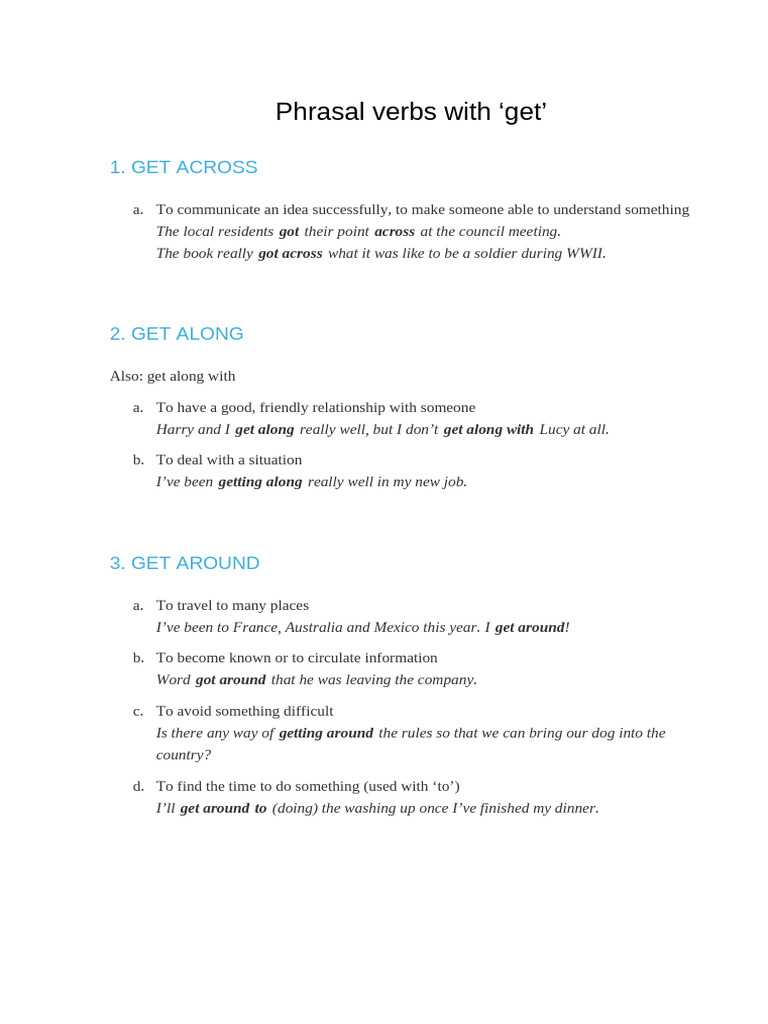 Common Phrasal Verbs with "Get" | PDF | Language Arts & Discipline ...
