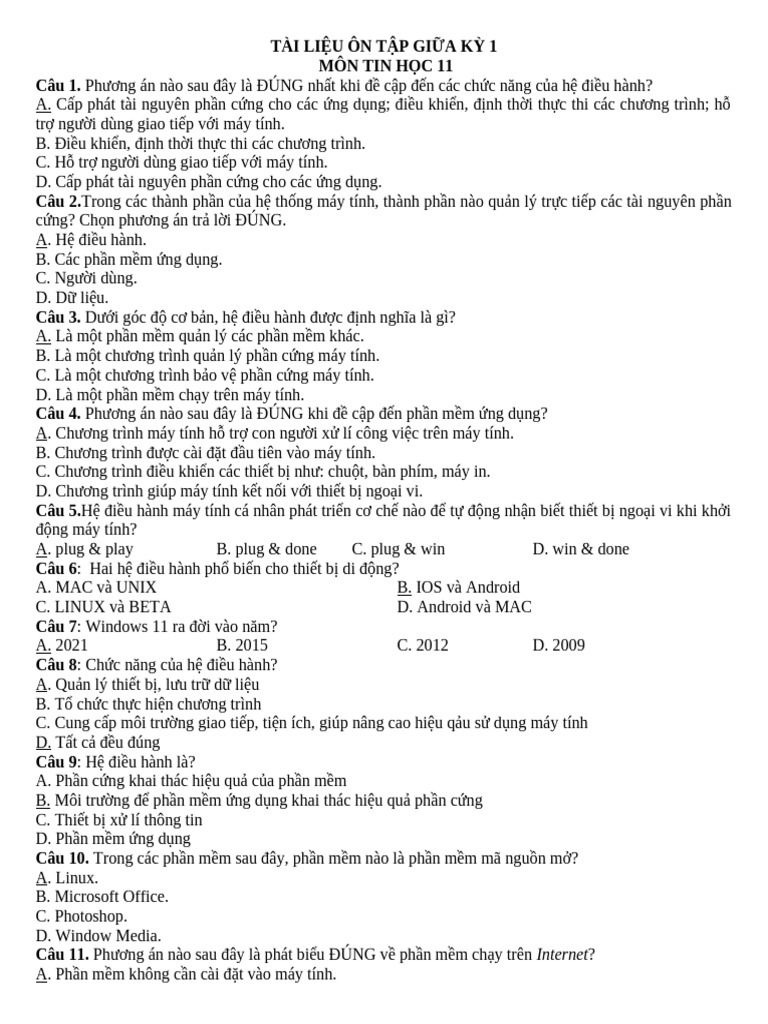 DE CUONG ON TAP KTRA GKITin | PDF