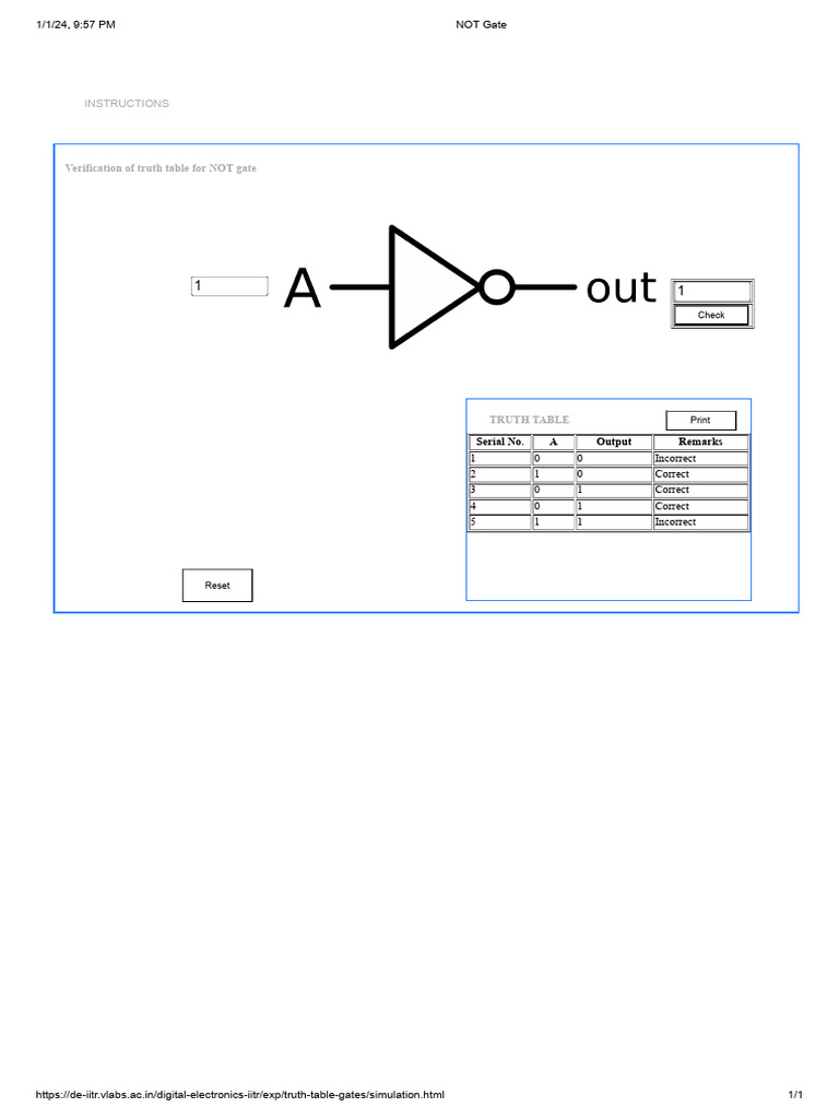 Virtual Labs NOT GATE | PDF