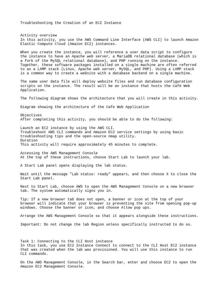 Troubeshoot Creation of An Ec2 Instance | PDF | Command Line Interface | Amazon Web Services