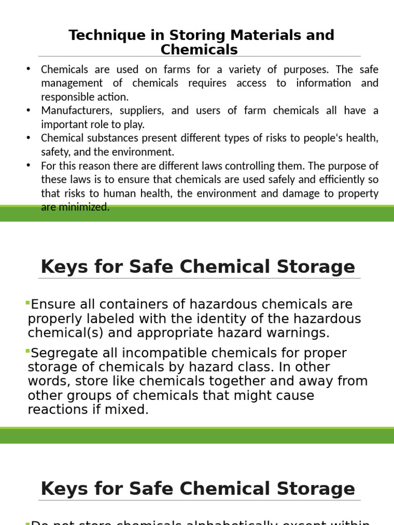 Technique in Storing Materials and Chemicals | PDF
