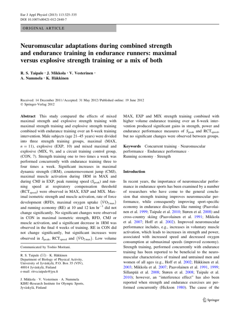 Neuromuscular Adaptations During Combined Strength and Endurance ...