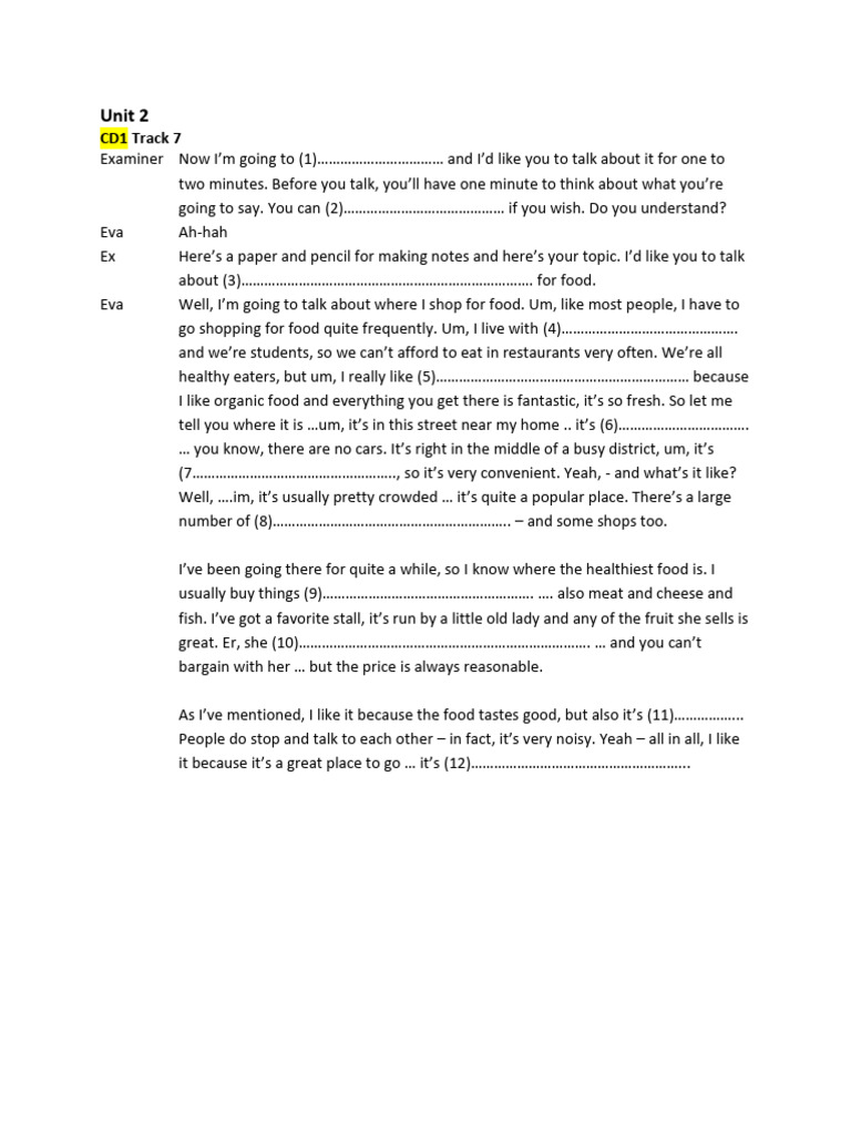 UNIT 2-SPEAKING-TAPESCRIPT-điền từ | PDF