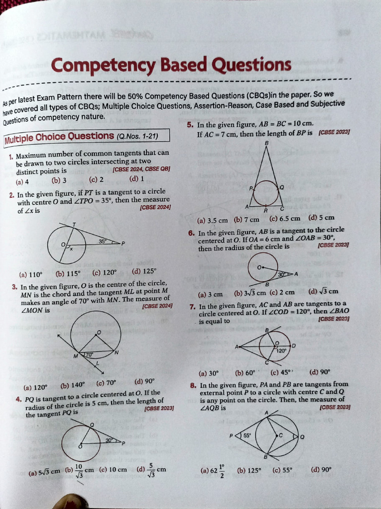 Competency Based Questions: Multiple Choice Questions (Q. Nos. 1-21 ...