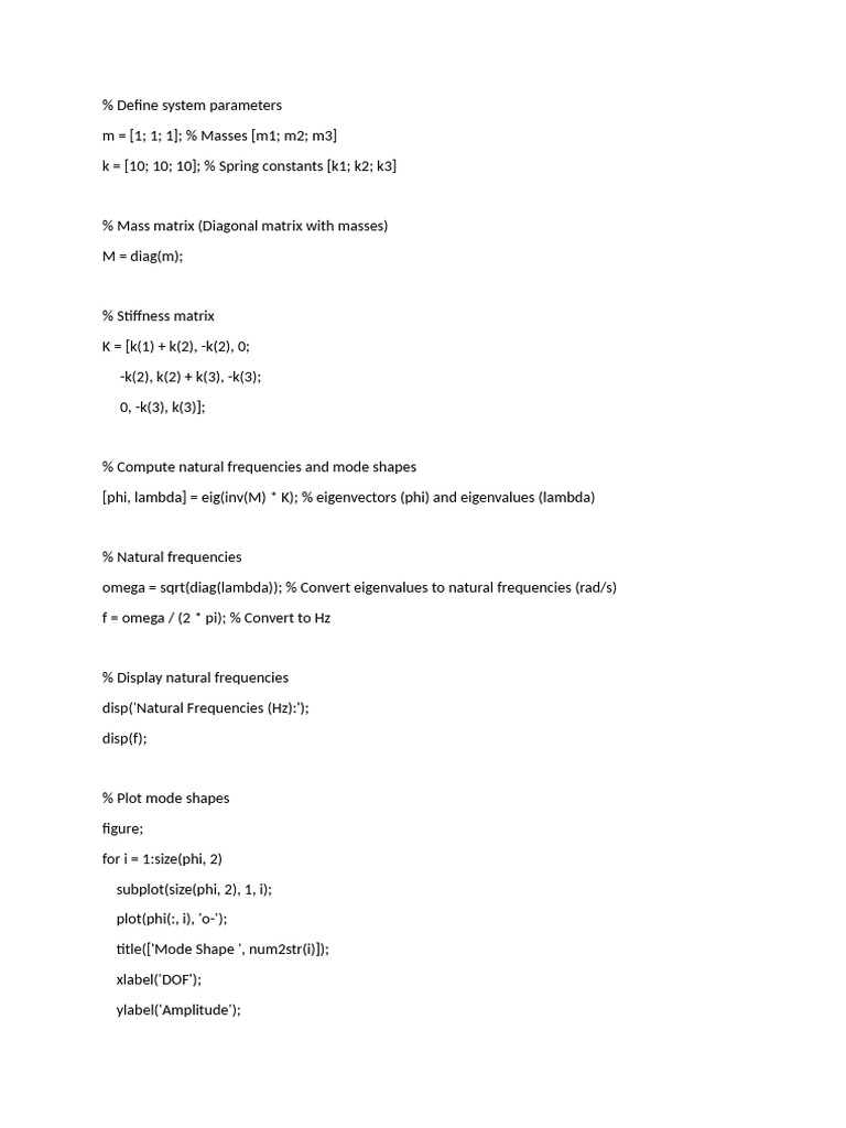 Matlab Code For Natural Freq | PDF