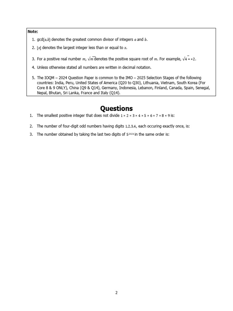 IOQM (2024) Question Paper | PDF | Numbers | Triangle