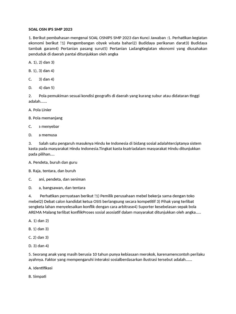 Soal Osn Ips SMP 2024 | PDF