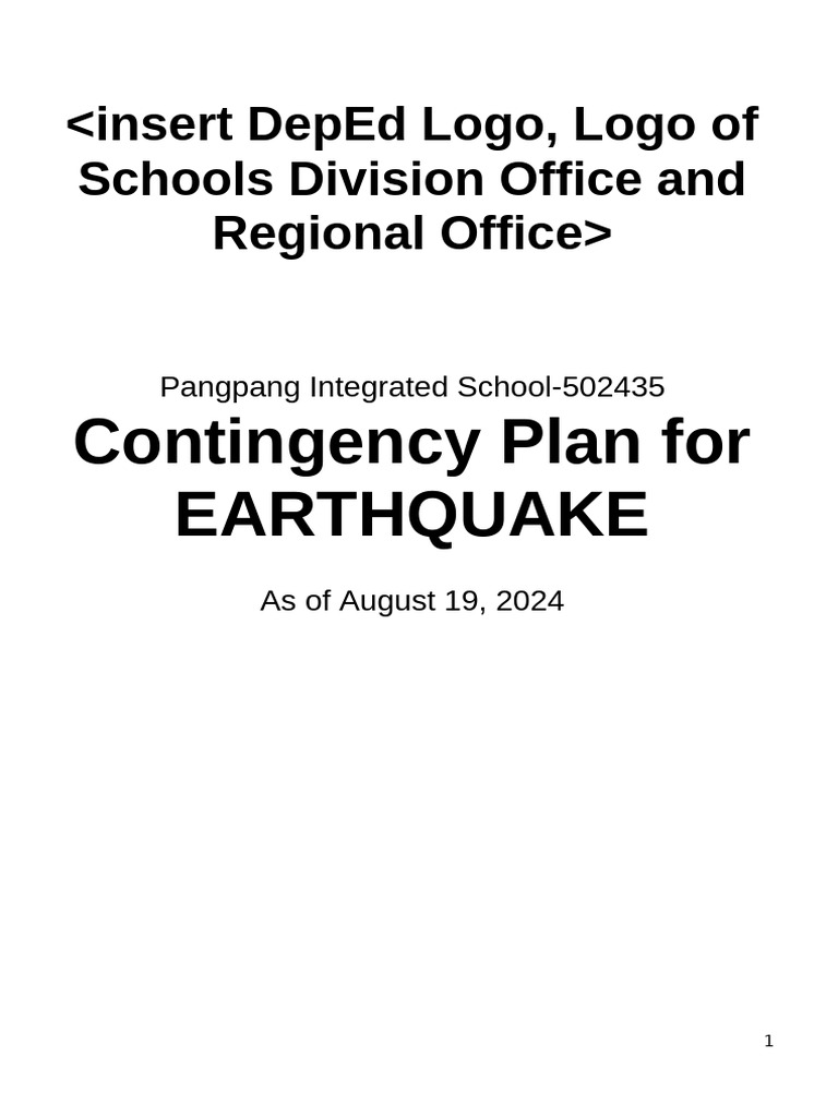 Earthquake Contingency Plan Overview | PDF