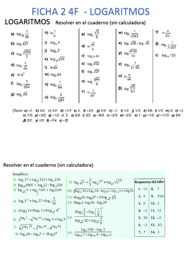 Ficha 2 Logaritmos 4F 2024 | PDF