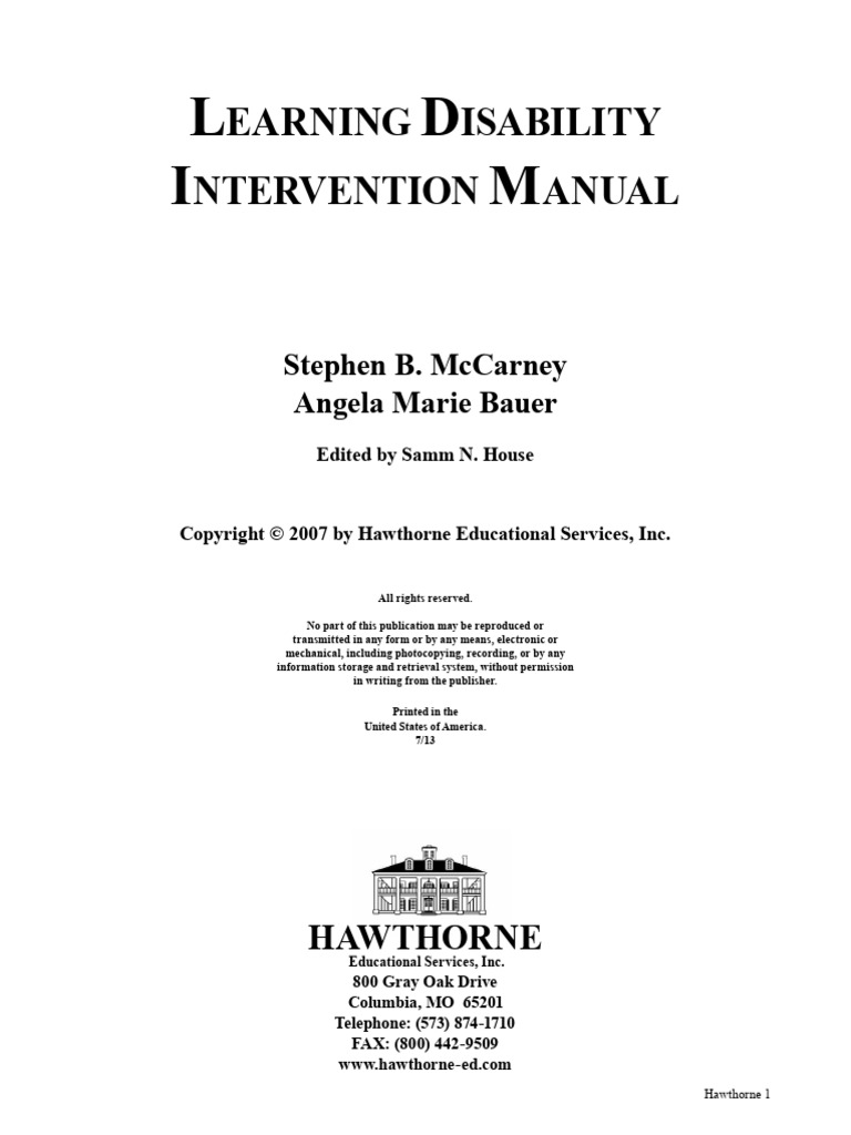 Learning Disability Intervention Manual | PDF | Human Communication ...