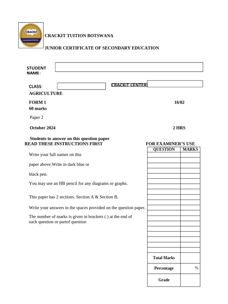 AGRIC F2 P2 | PDF | Pig | Food Industry