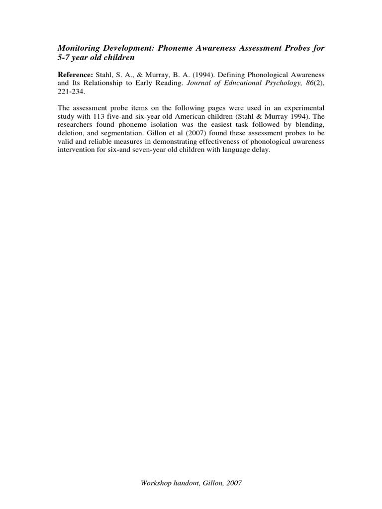 Assessment Probes For 5 To 8 Year Old Children | PDF | Oral ...