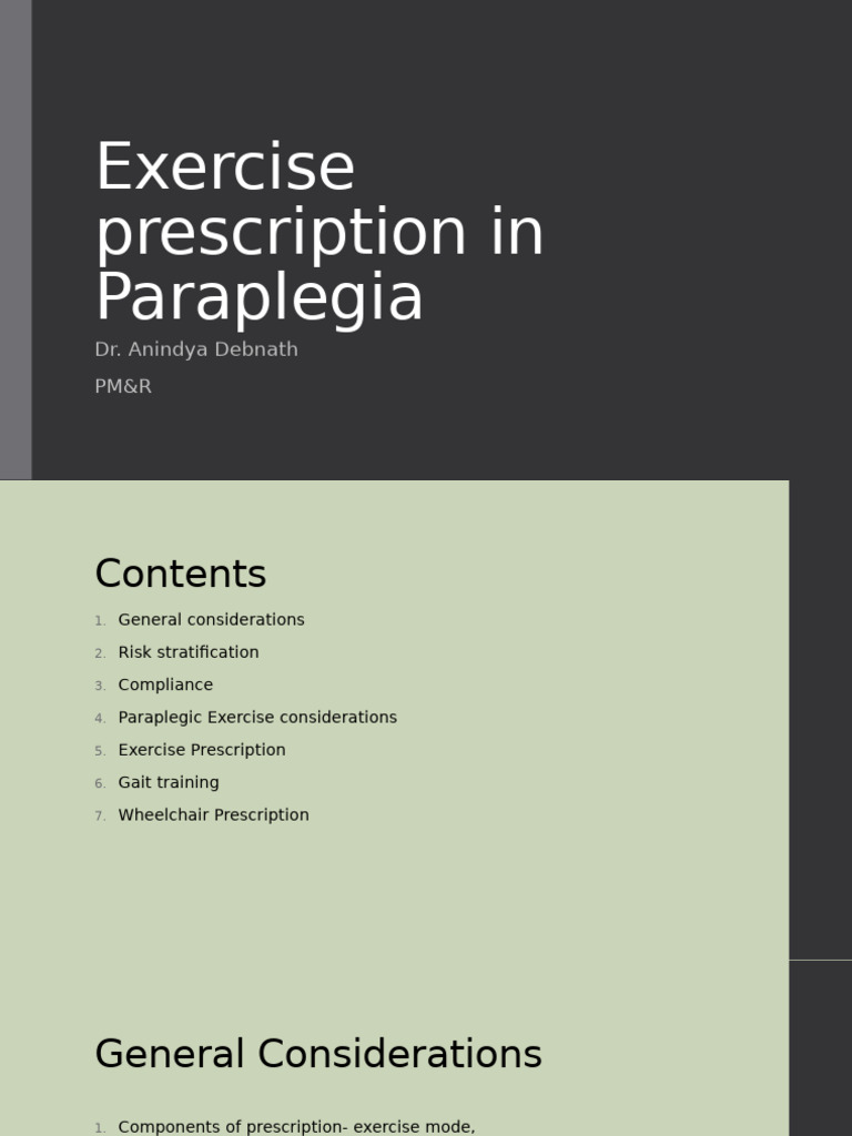 Exercise Prescription in Paraplegia | PDF | Wheelchair | Physical Therapy