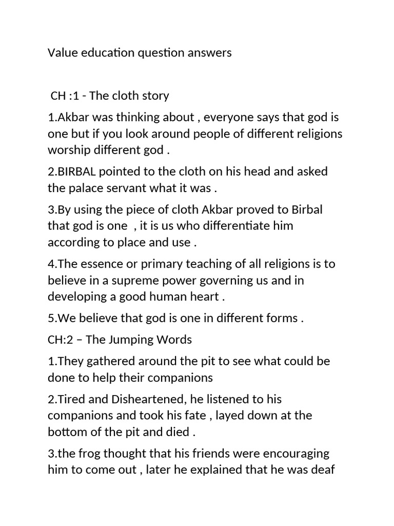 Value Education Question Answers | PDF | God
