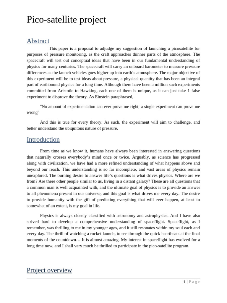 Pico-Satellite project | PDF | Physics | Experiment