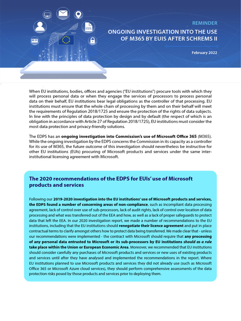 22 04 29 Ongoing Investigation Into The Use of m365 by Euis en | PDF | European Economic Area ...