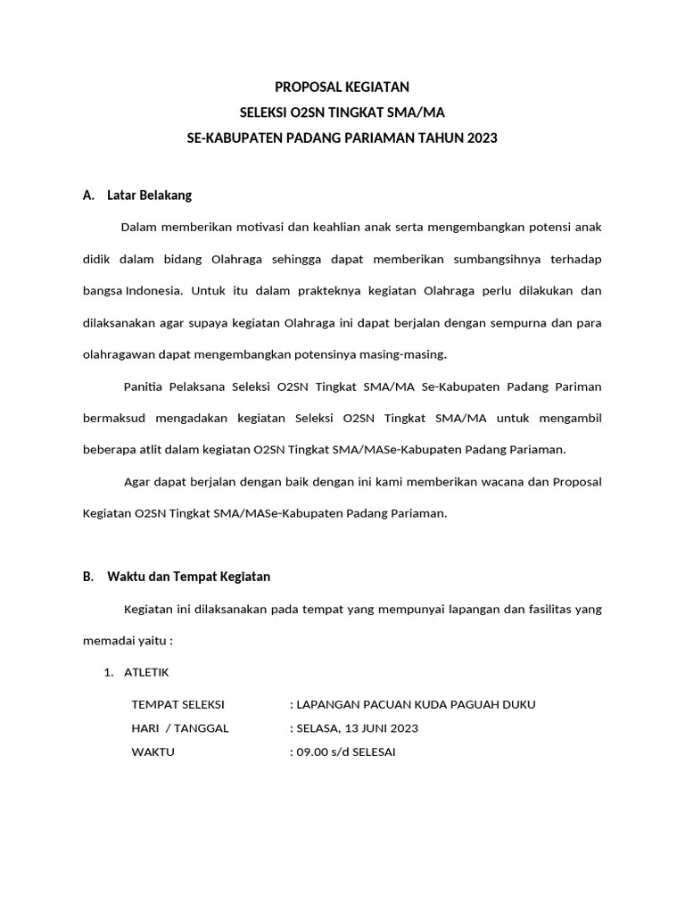 Proposal Seleksi O2SN SMA Padang Pariaman | PDF | Sains & Matematika