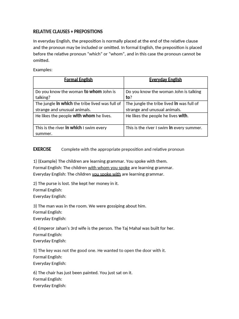 Relative Clauses & Prepositions Guide | PDF | General Fiction