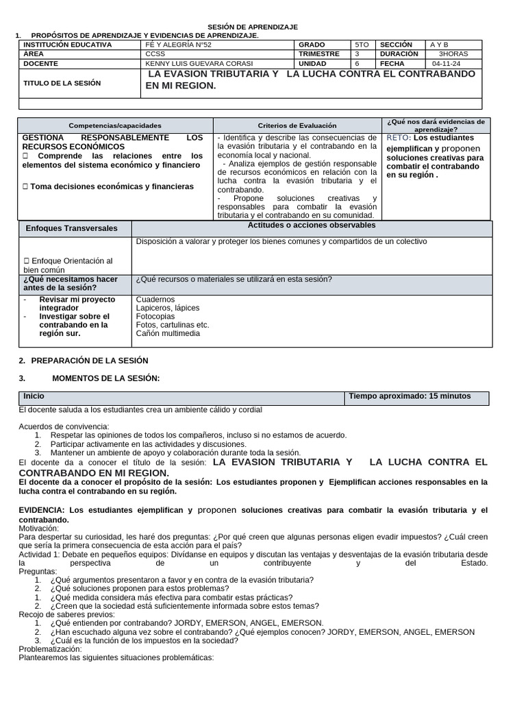 Sesión de Aprendizaje Ugel | PDF | Evasión de impuestos | Impuestos