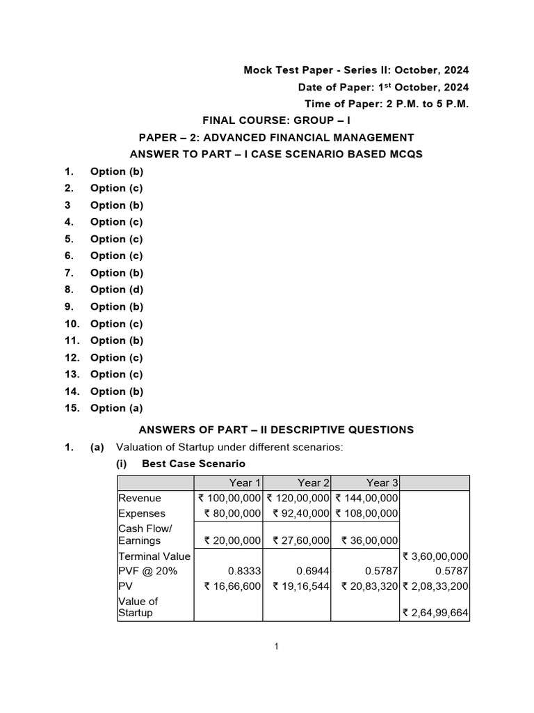 Advanced Financial Mgmt Mock Test | PDF | Equity (Finance) | Interest