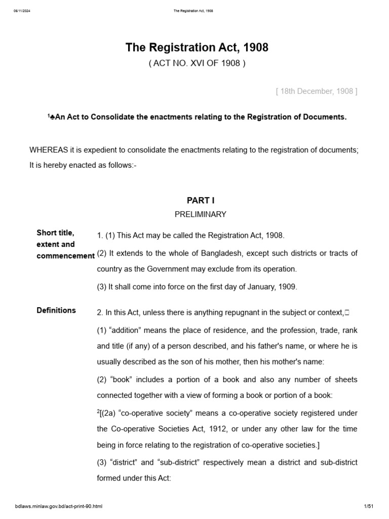 Overview of the Registration Act, 1908 | PDF | Common Law | Justice
